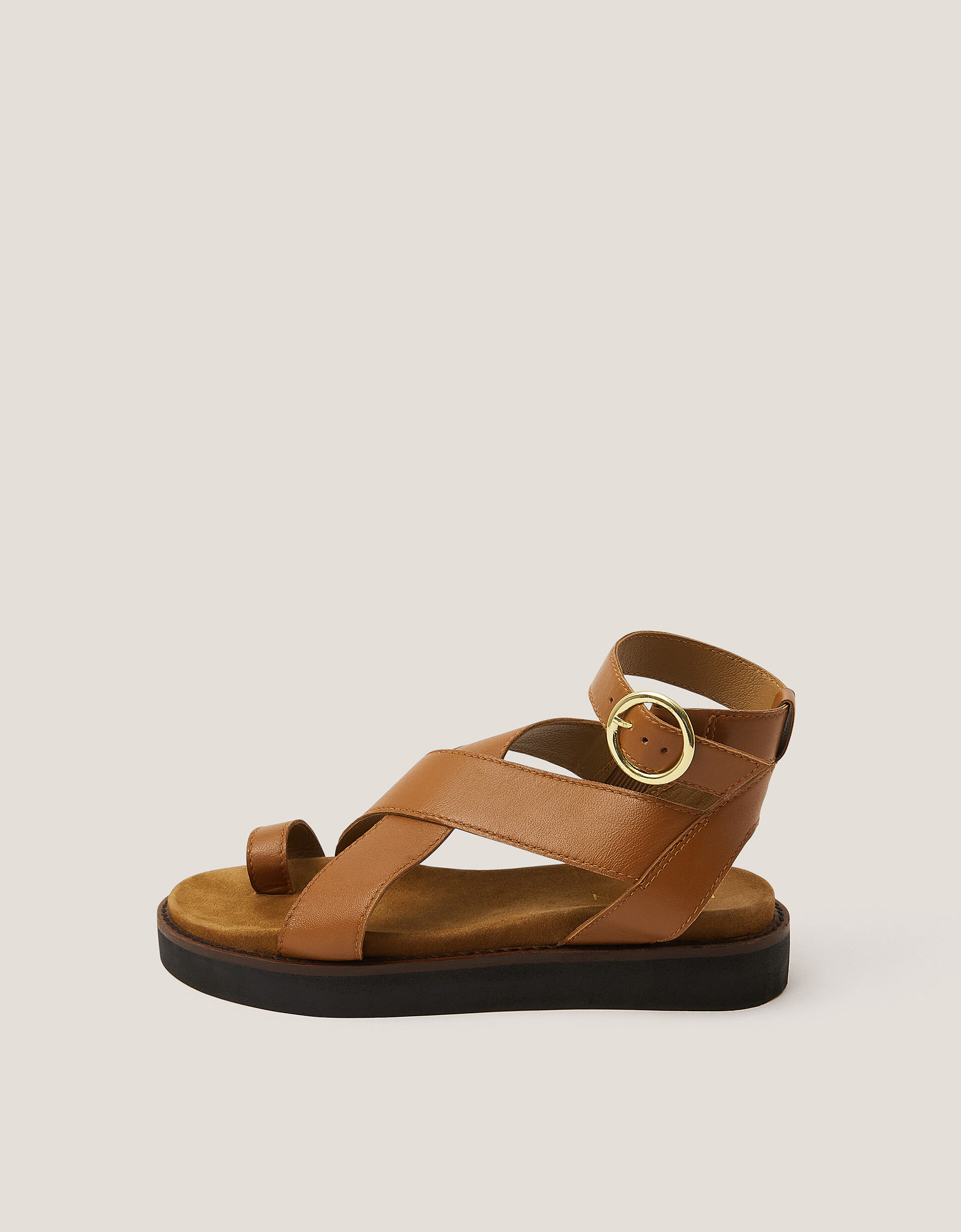 Ivy Toe Strap Crossover Leather Sandals Tan