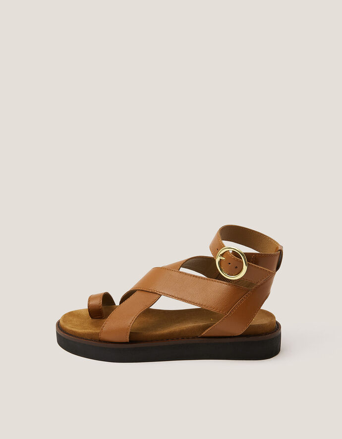 Ivy Toe Strap Crossover Leather Sandals Tan