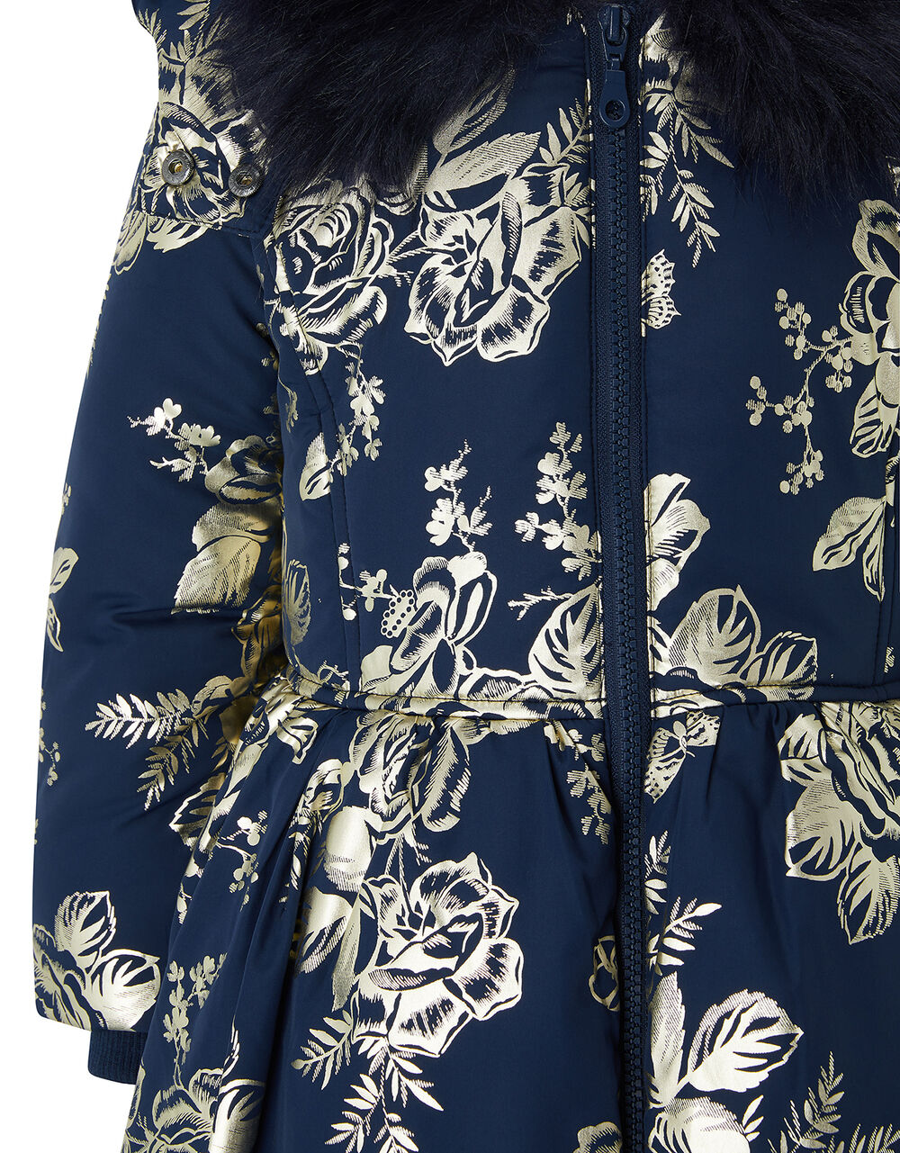 Foil Flower Padded Coat Blue