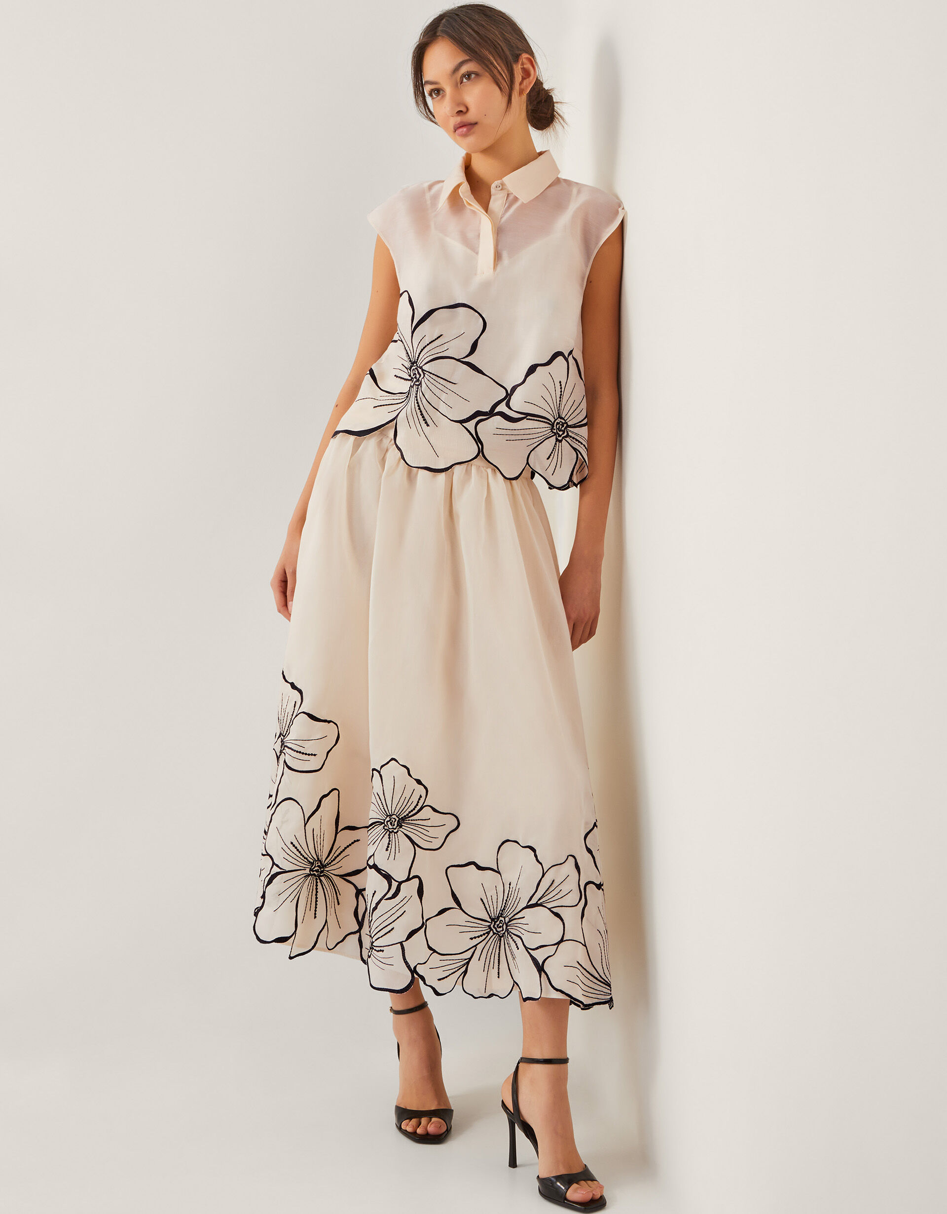 Bridget Embroidered Midi Skirt Ivory | Skirts | Monsoon UK.