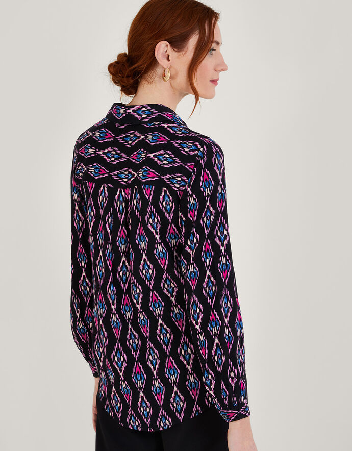 Ikat Print Shirred Blouse in LENZING™ ECOVERO™ Pink