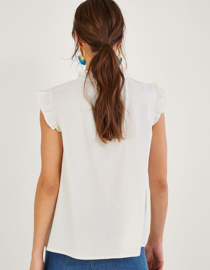Lydie Frill Tank Top in Linen Blend Ivory | Vests, Camisoles And ...