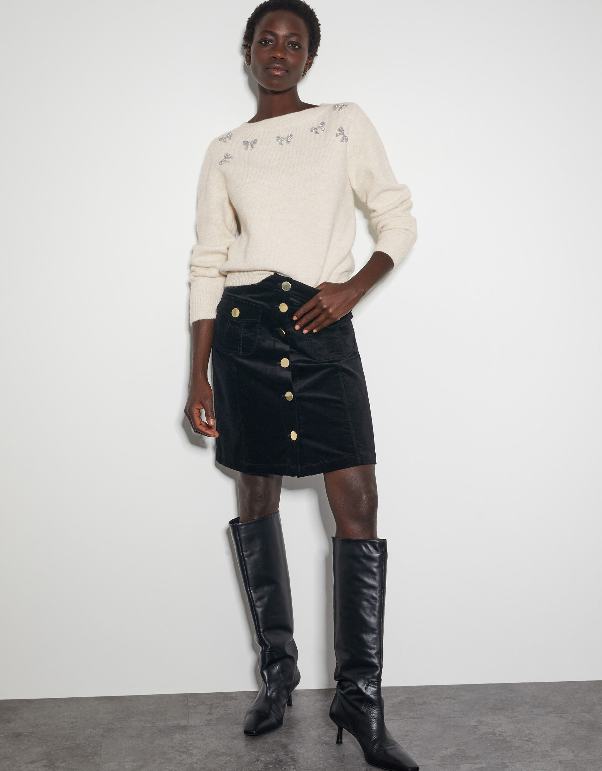Mal Glitter Bow Jumper Ivory | Jumpers | Monsoon UK.