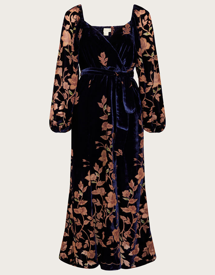 Daphne Devore Velvet Wrap Dress Blue