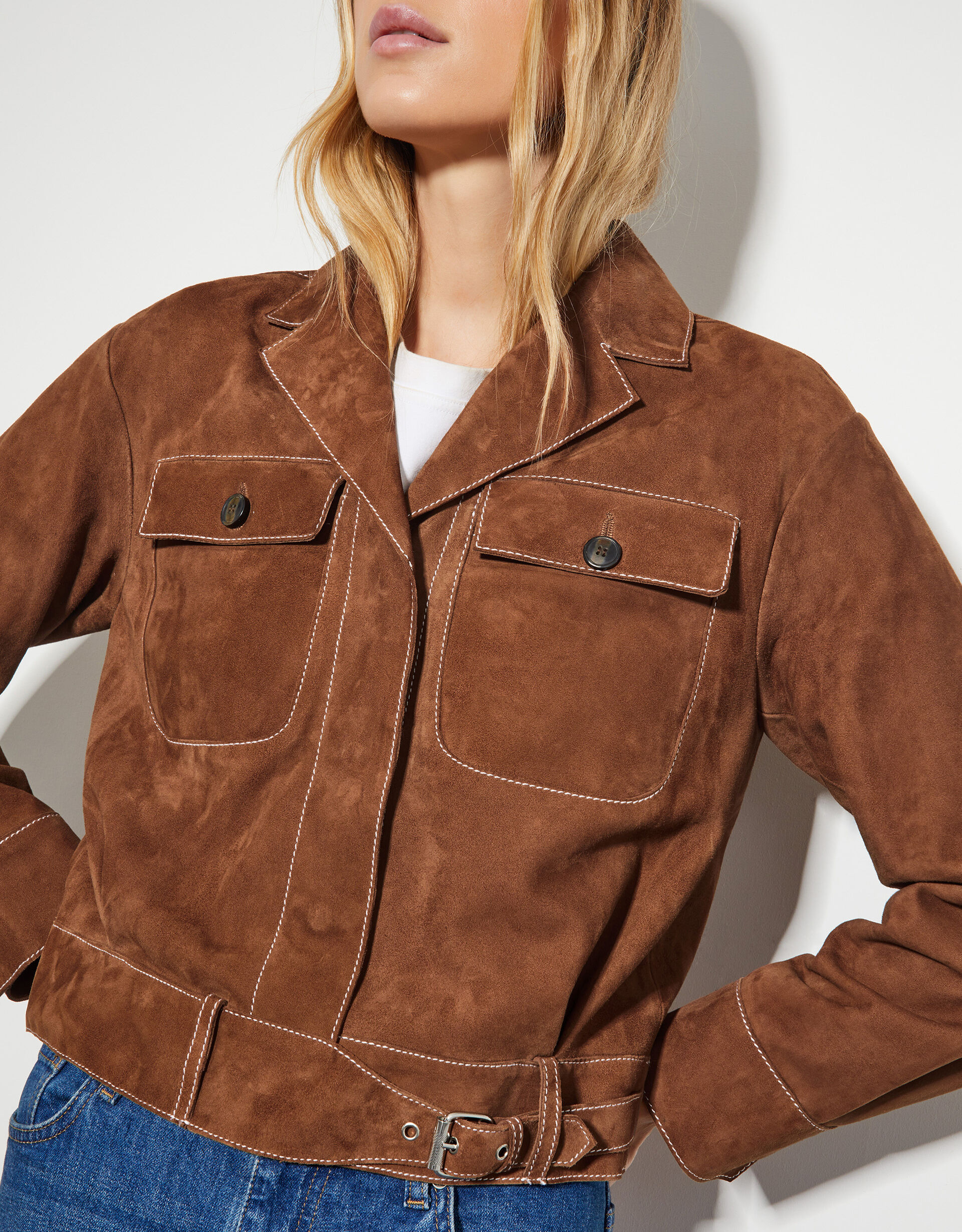 Iris Crop Suede Jacket Tan | Women's Jackets | Monsoon UK.
