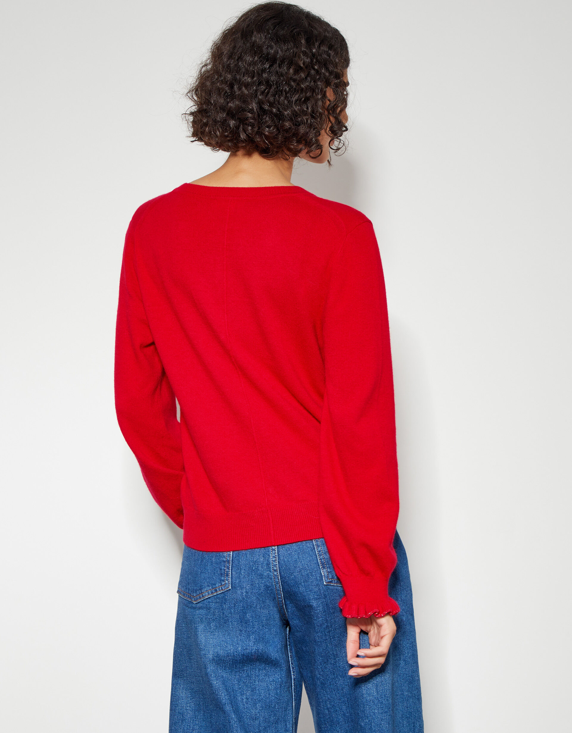 Cora Frill Crew Neck Cardigan Red | Cardigans | Monsoon UK.