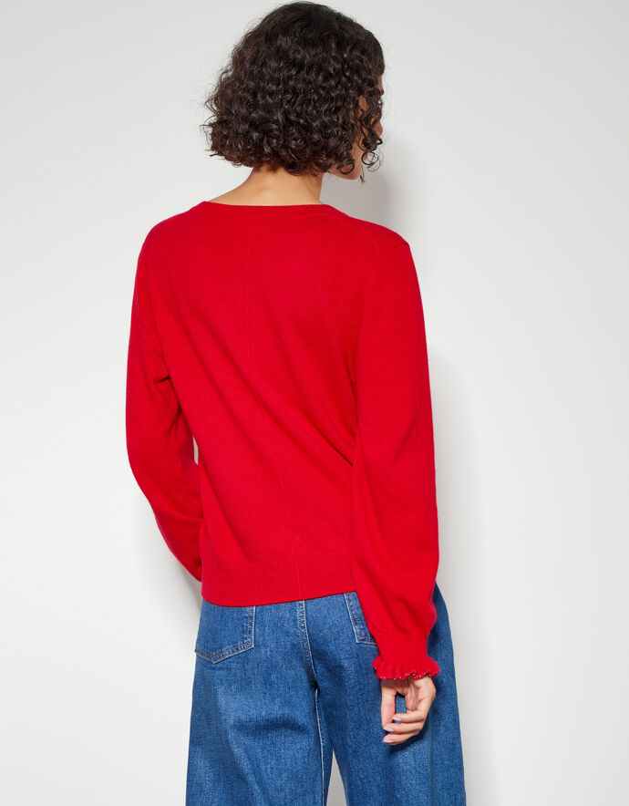 Cora Frill Crew Neck Cardigan Red | Cardigans | Monsoon UK.