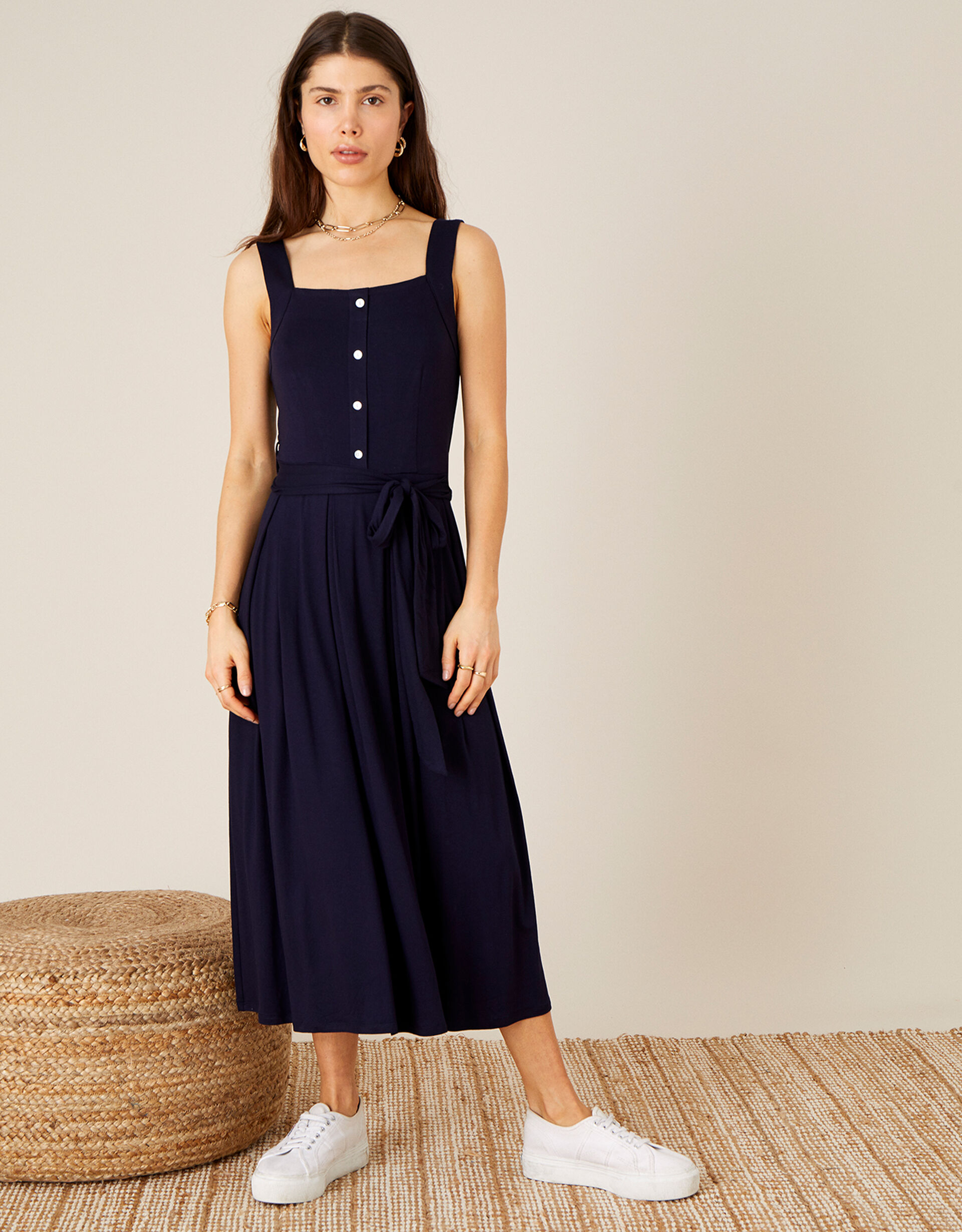 Button Sundress with LENZING™ ECOVERO™ Blue | Work Dresses | Monsoon UK.