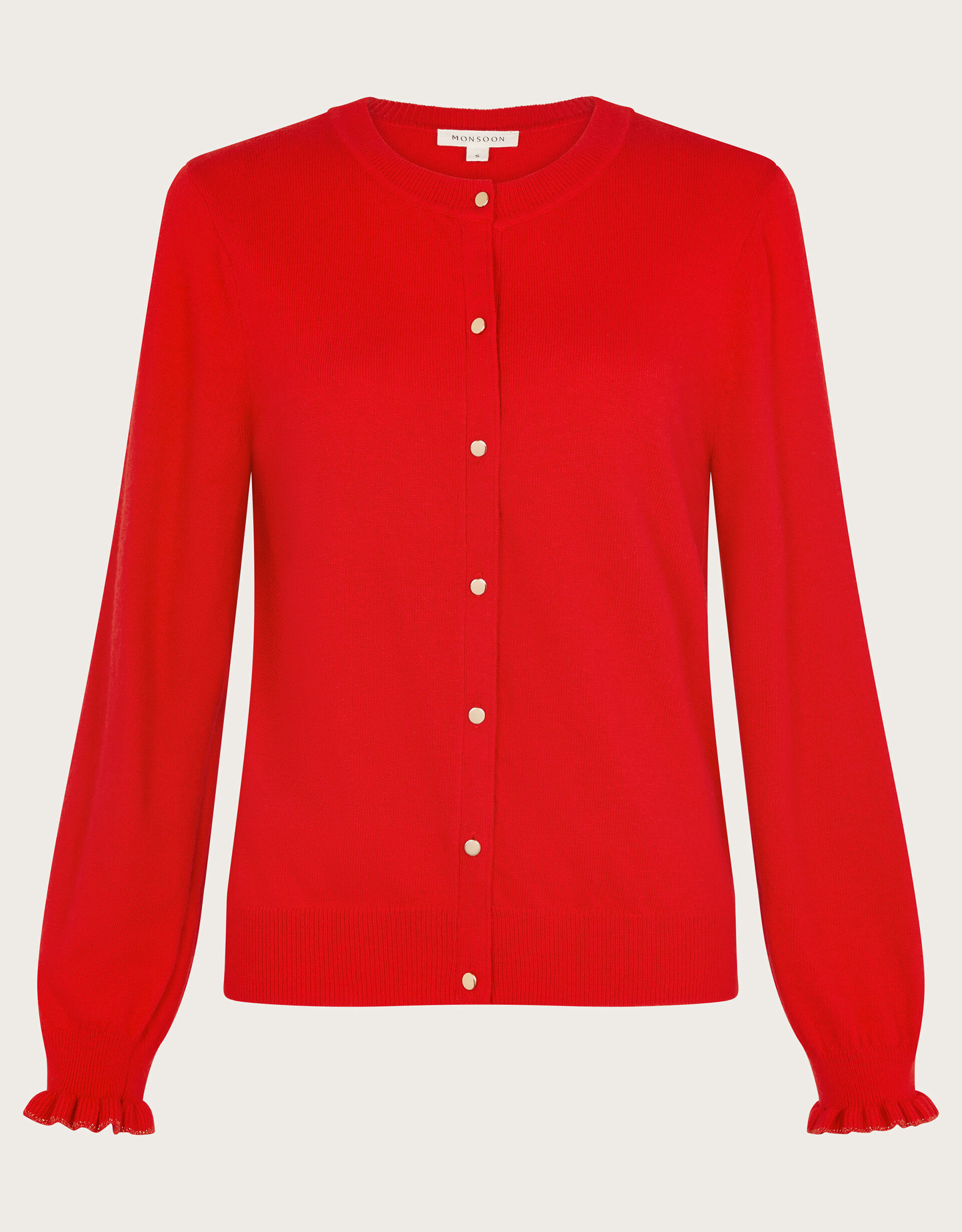 Cora Frill Crew Neck Cardigan Red | Cardigans | Monsoon UK.