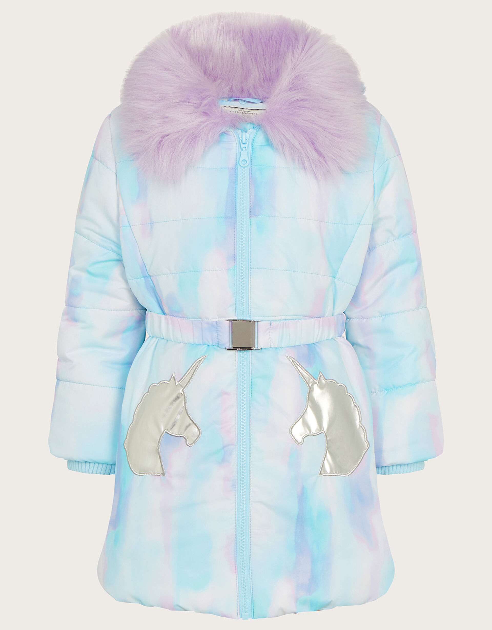Watercolour Unicorn Padded Coat Ivory | Girls' Coats & Jackets ...