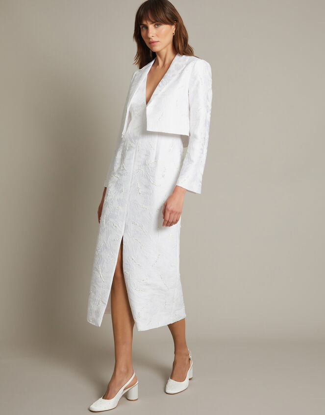 Faye Hand-Beaded Jacquard Cropped Bridal Jacket Ivory | Women's Jackets ...