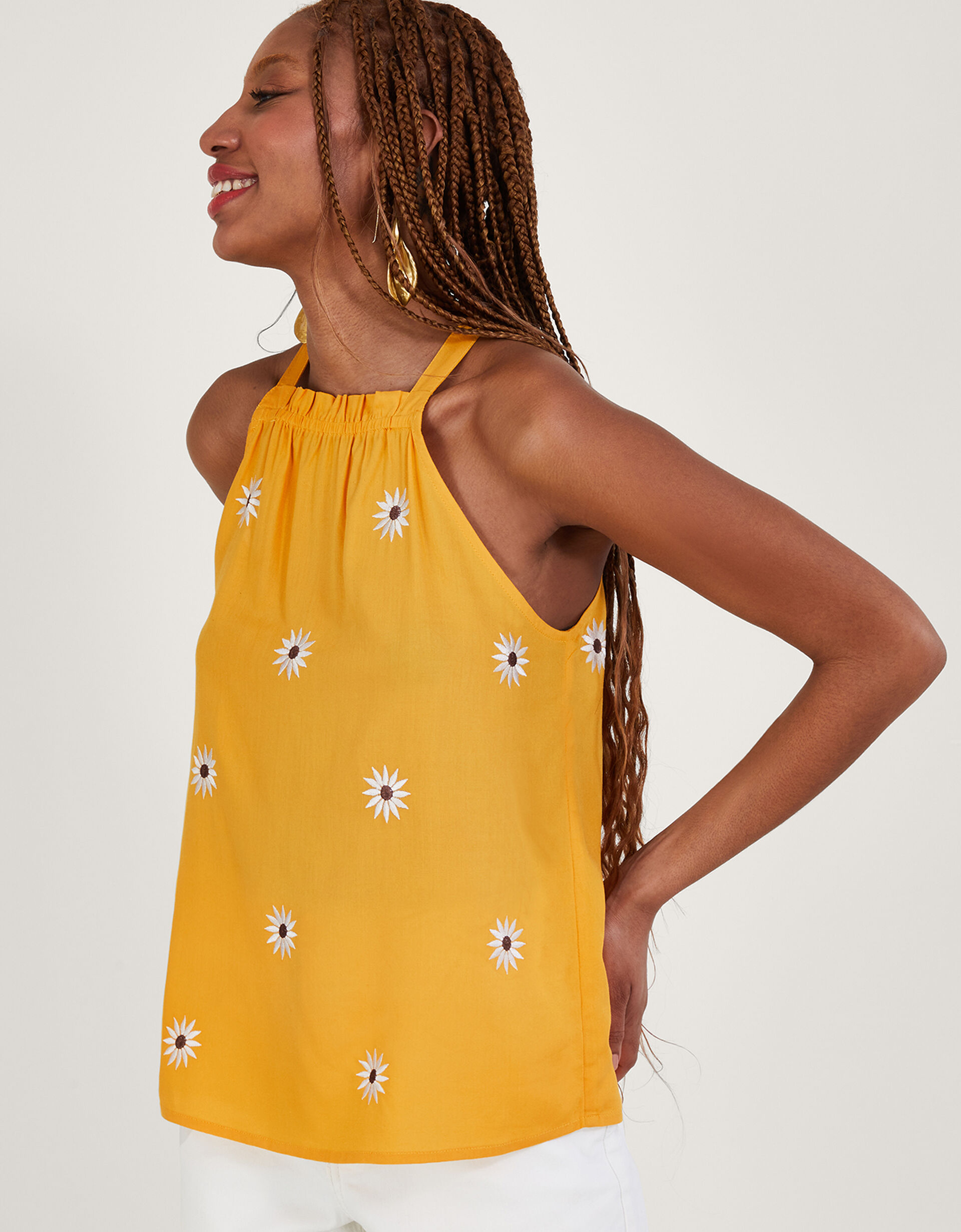 Sunflower Halter Embroidered Cami Top in LENZING™ ECOVERO™ Yellow ...