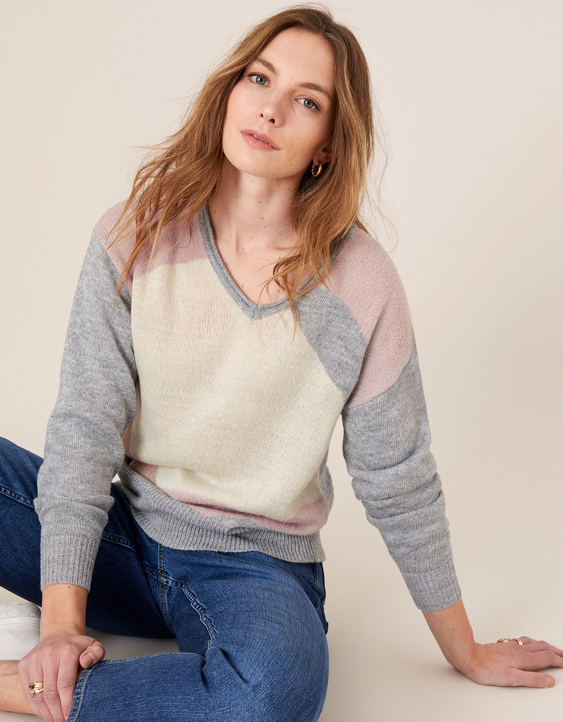 Colour-Block Jumper Grey | Jumpers | Monsoon UK.