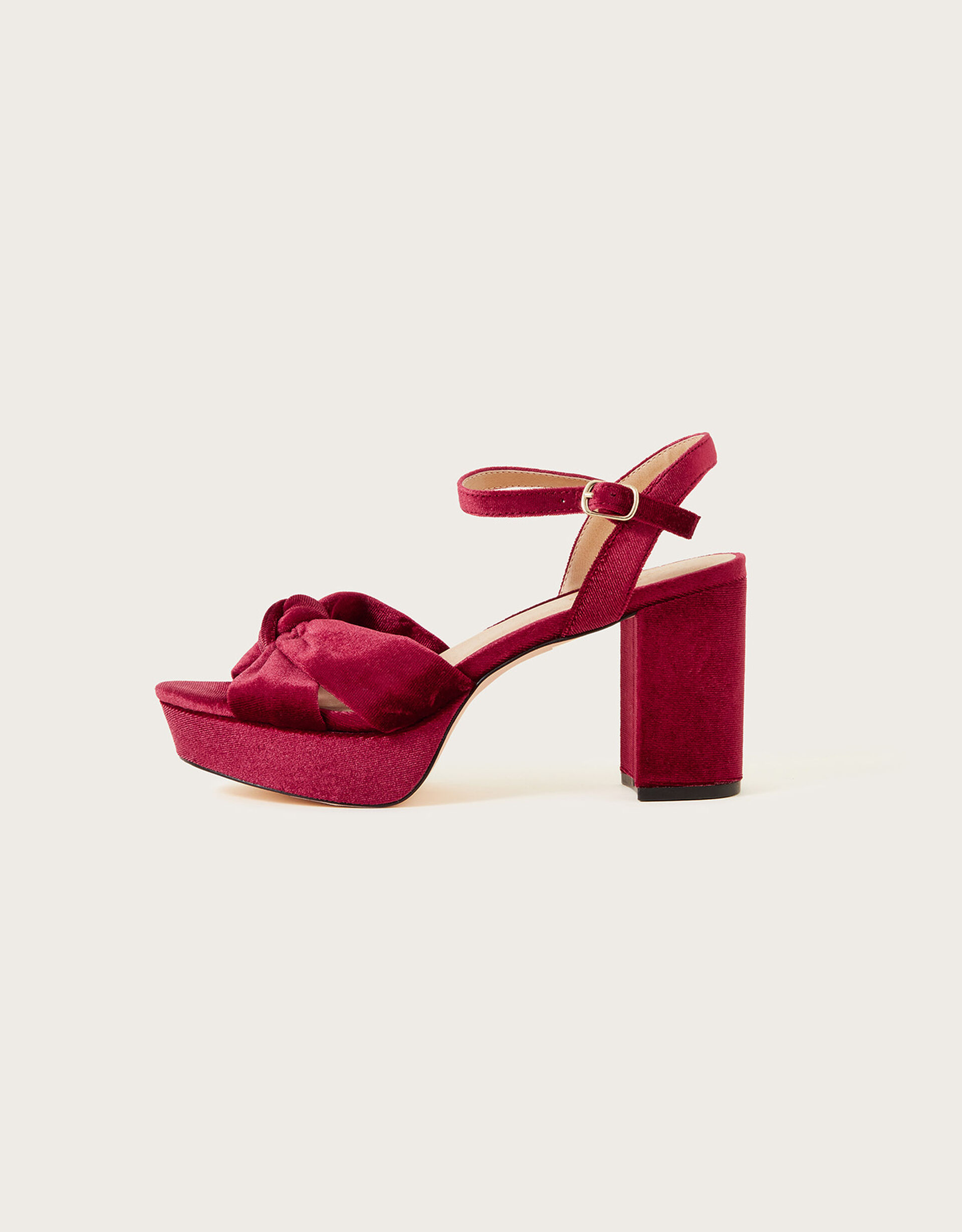 Velvet Knot Platform Heeled Sandals Red
