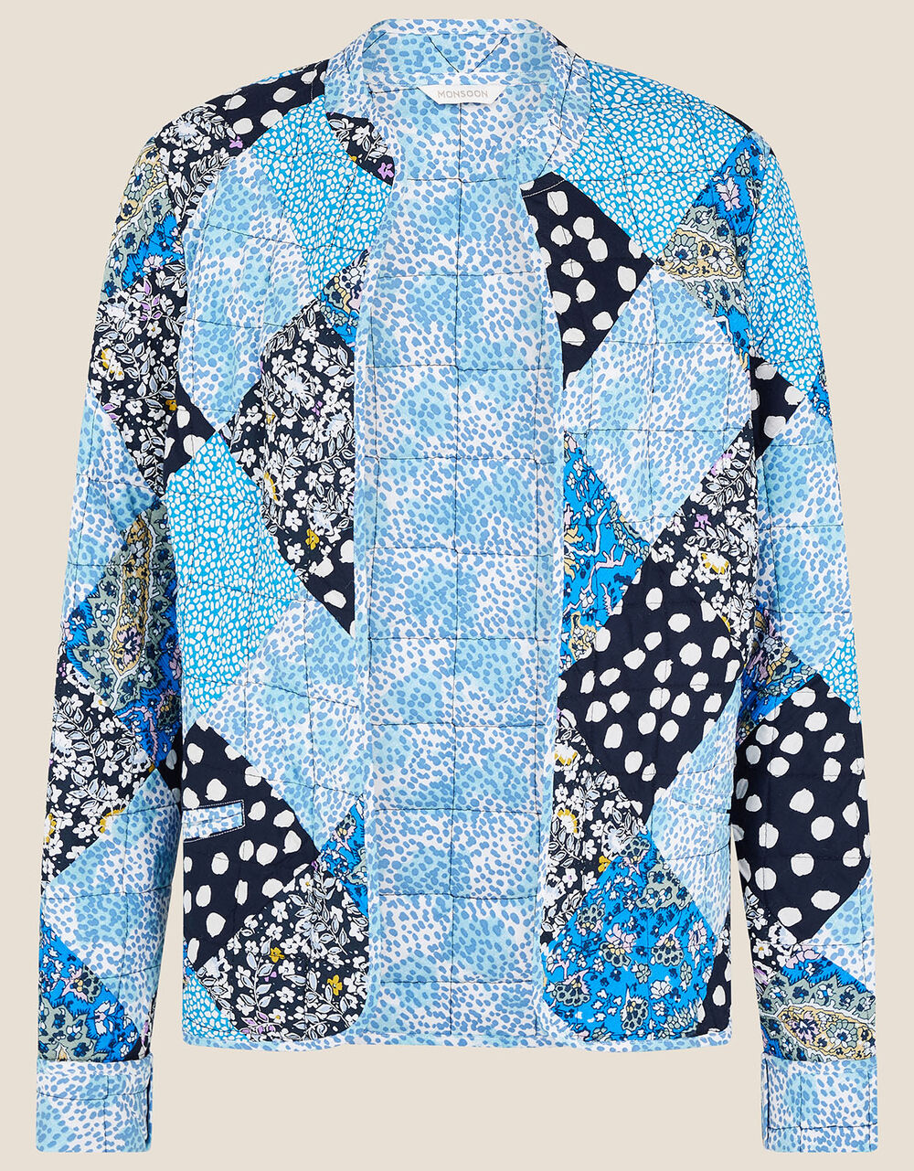 Patchwork Print Quilted Jacket Blue | Women's Jackets | Monsoon UK.
