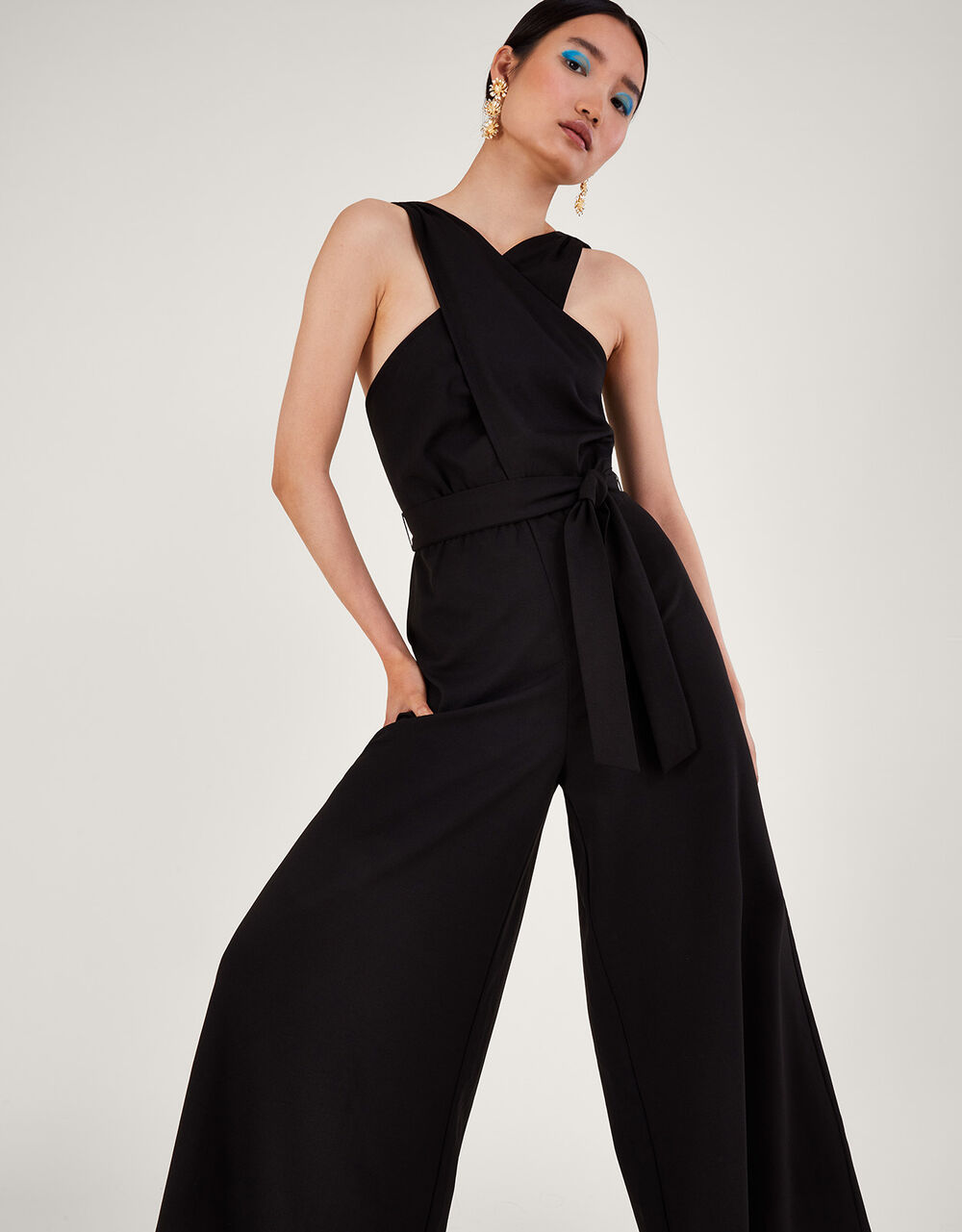 Jersey Smart Cross-over Jumpsuit Black | Jumpsuits | Monsoon UK.