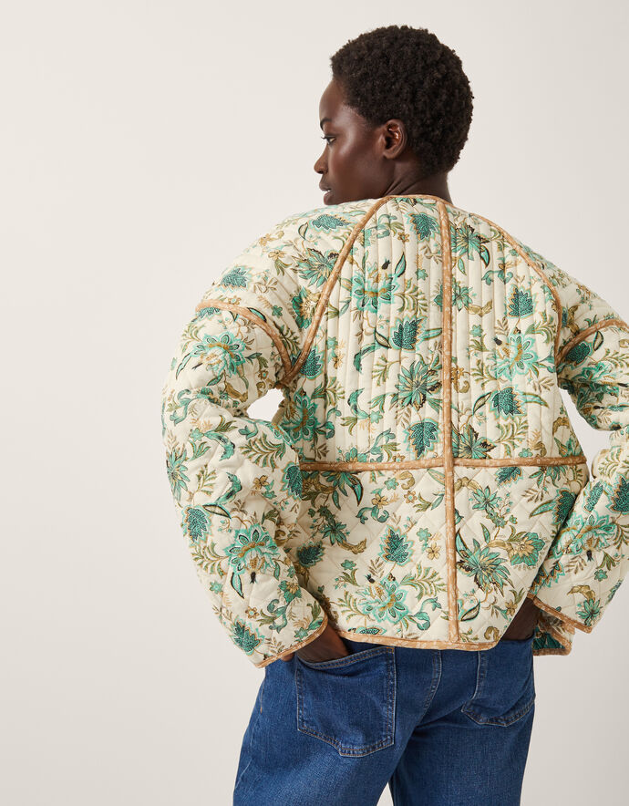 Saoirse Reversible Floral Quilted Jacket Ivory | Women's Jackets ...