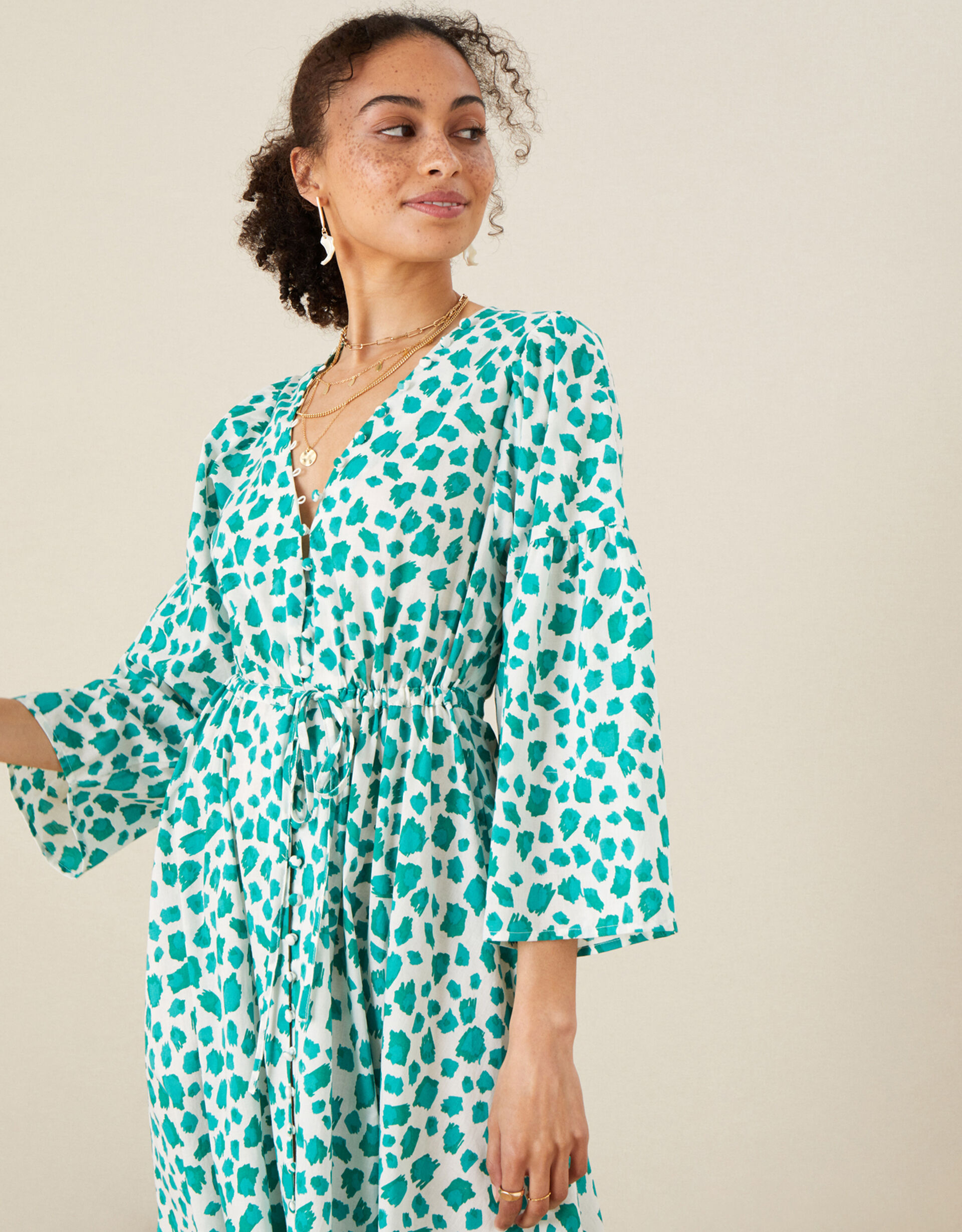Animal Print Dress in Pure Cotton Green