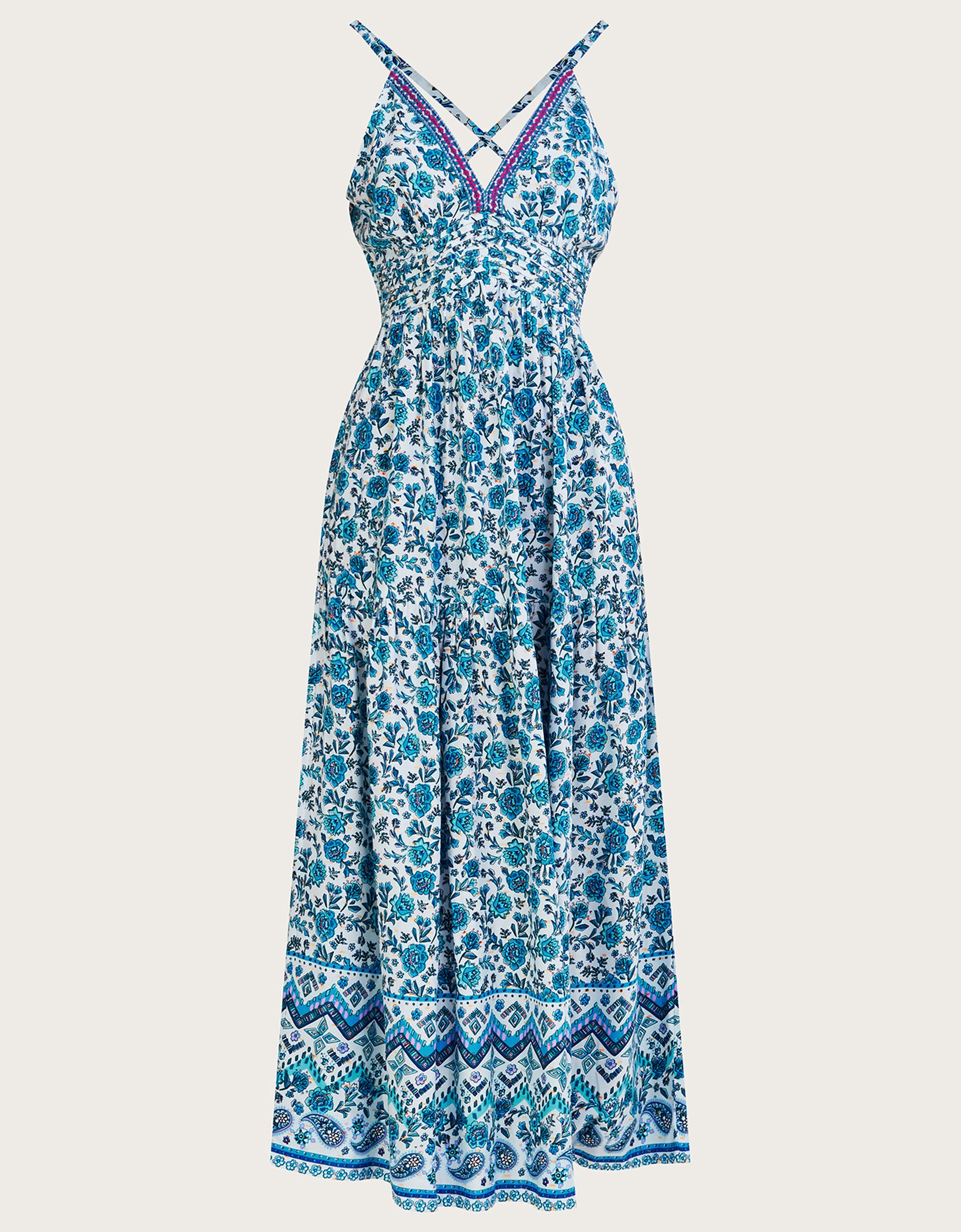 Floral Print Strappy Maxi Dress with LENZING™ ECOVERO™ Blue