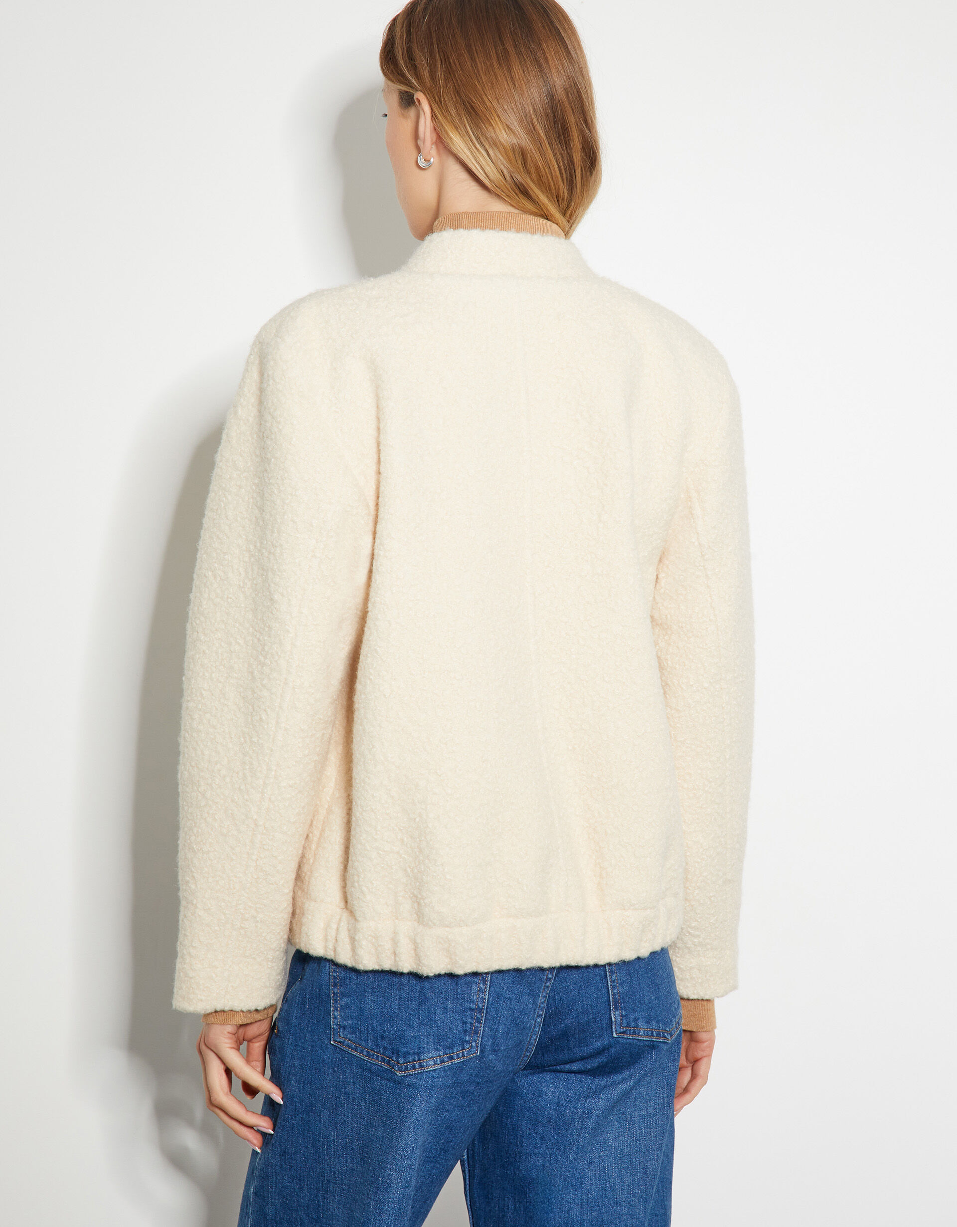 Jade Boucle Bomber Jacket Ivory