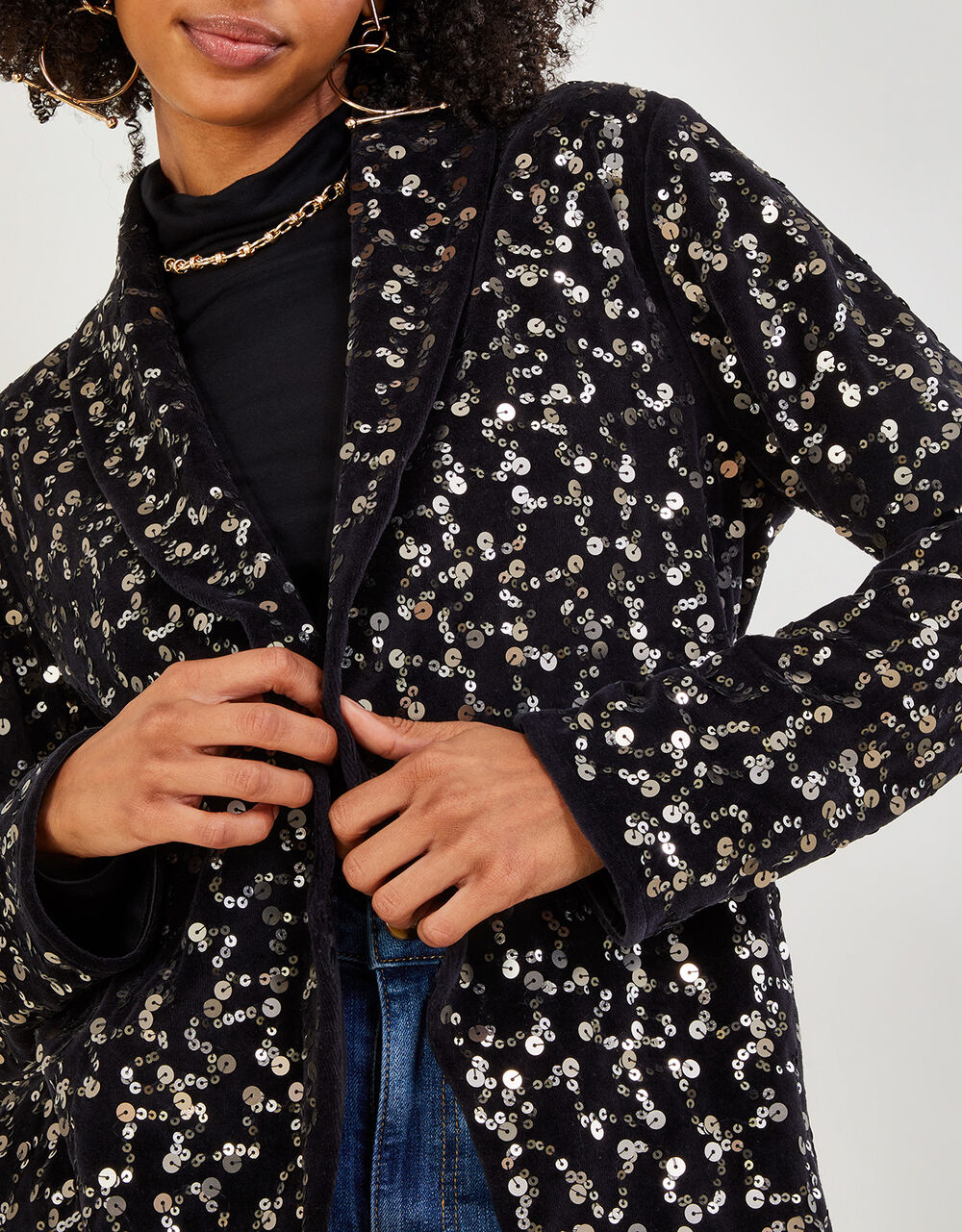 Lyla Velvet Sequin Jacket with Recycled Polyester Black
