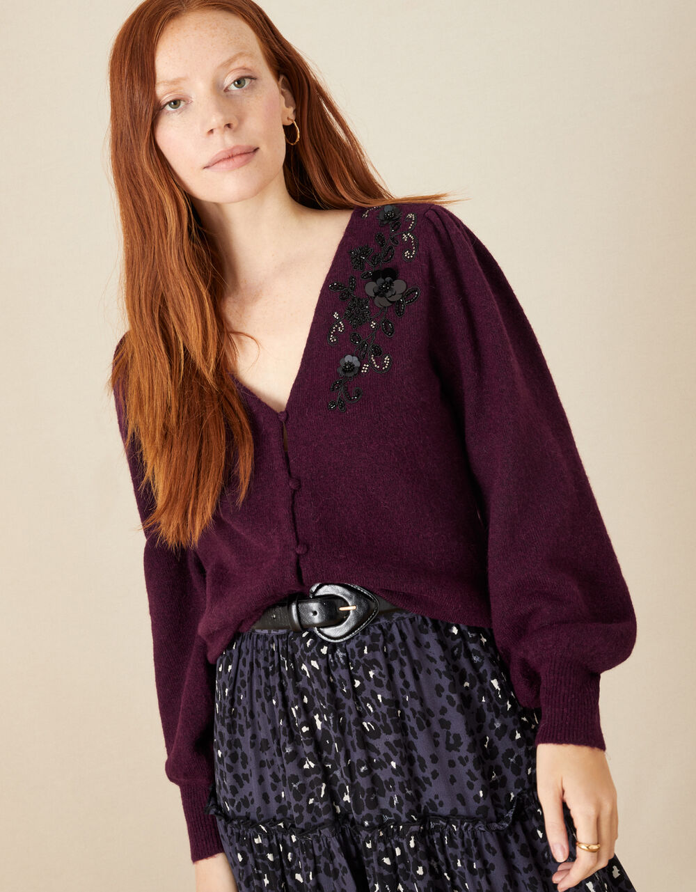 Embellished Cardigan with Recycled Polyester Red