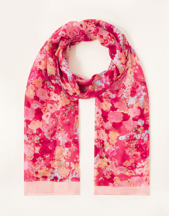 Floral Print Border Silk Scarf