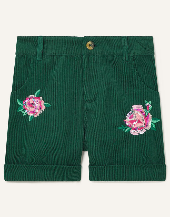 Floral Embroidered Cord Shorts Green | Girls' Trousers & Leggings ...