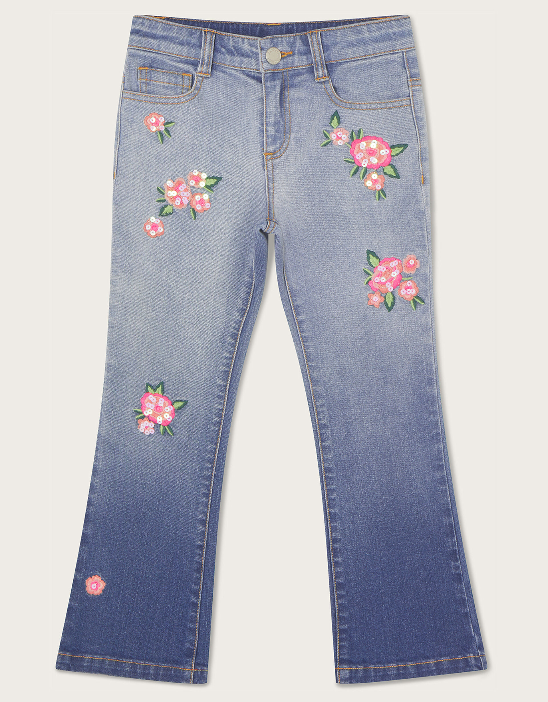 Flower Embroidered Jeans Blue
