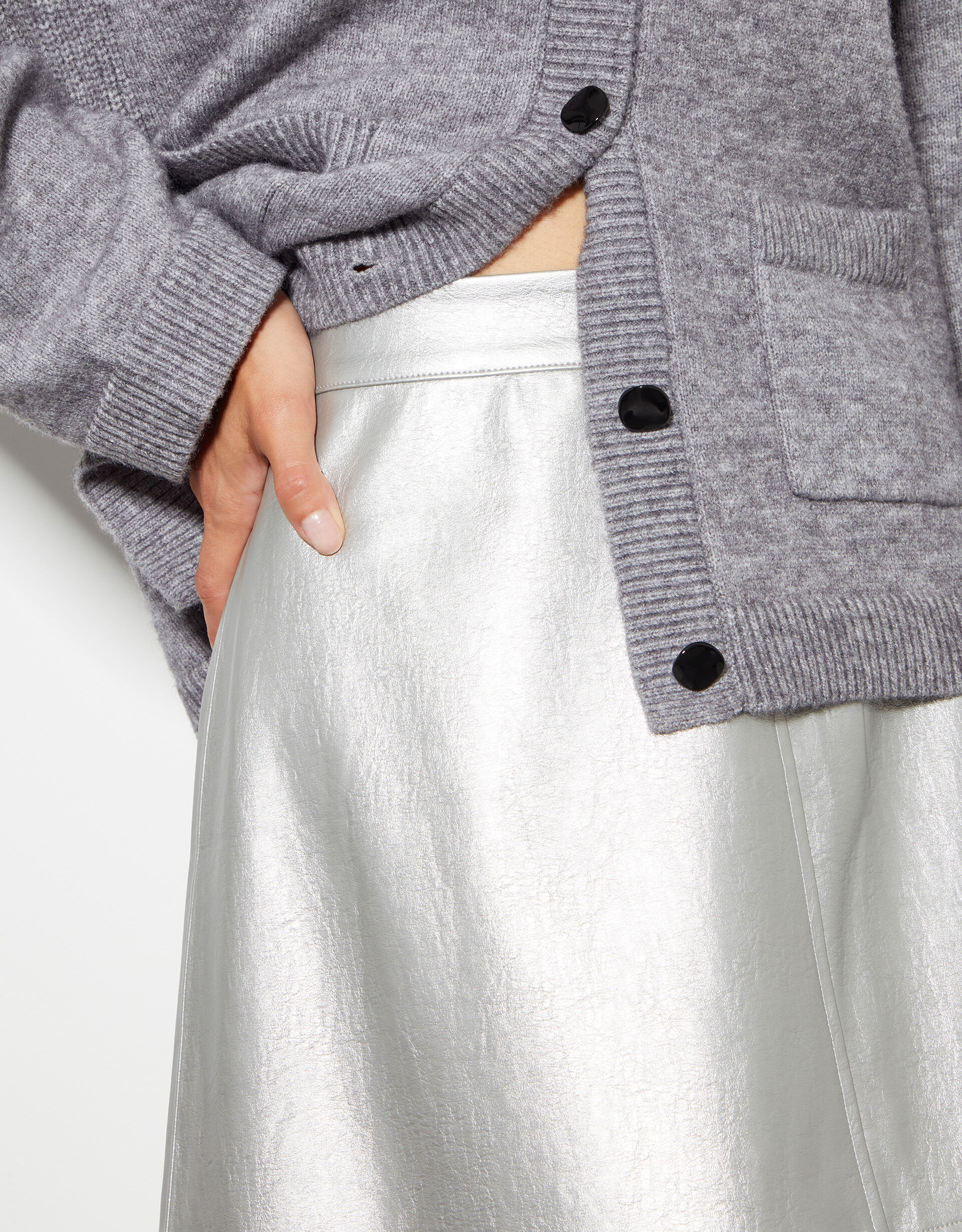Pippa Faux Leather Skirt Silver | Skirts | Monsoon UK.