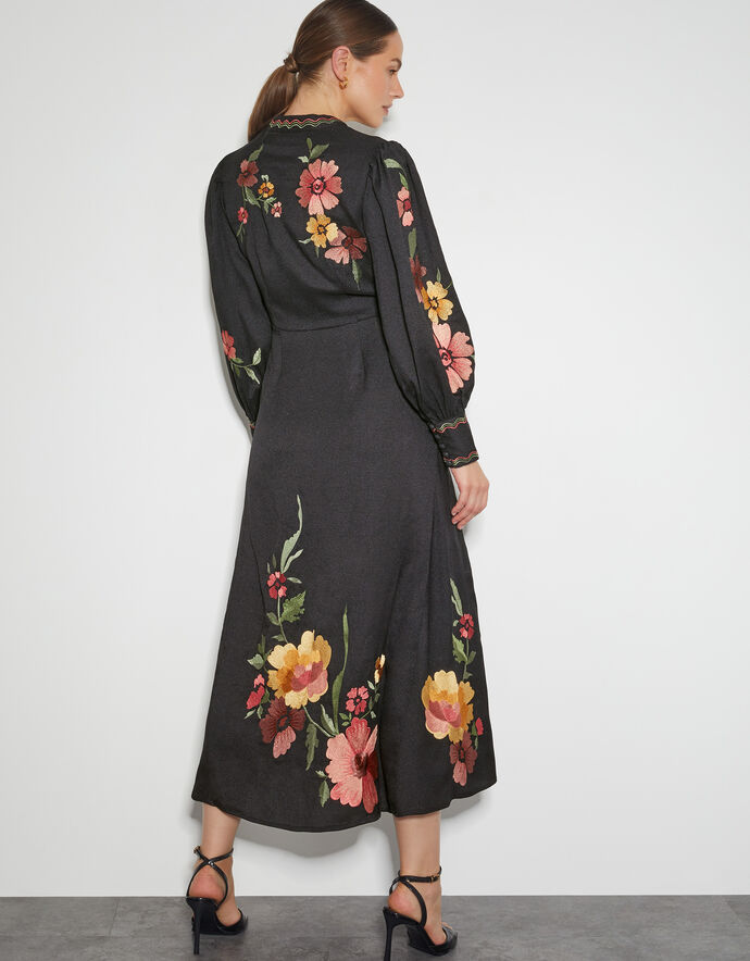 Lyra Embroidered Midi Dress Black
