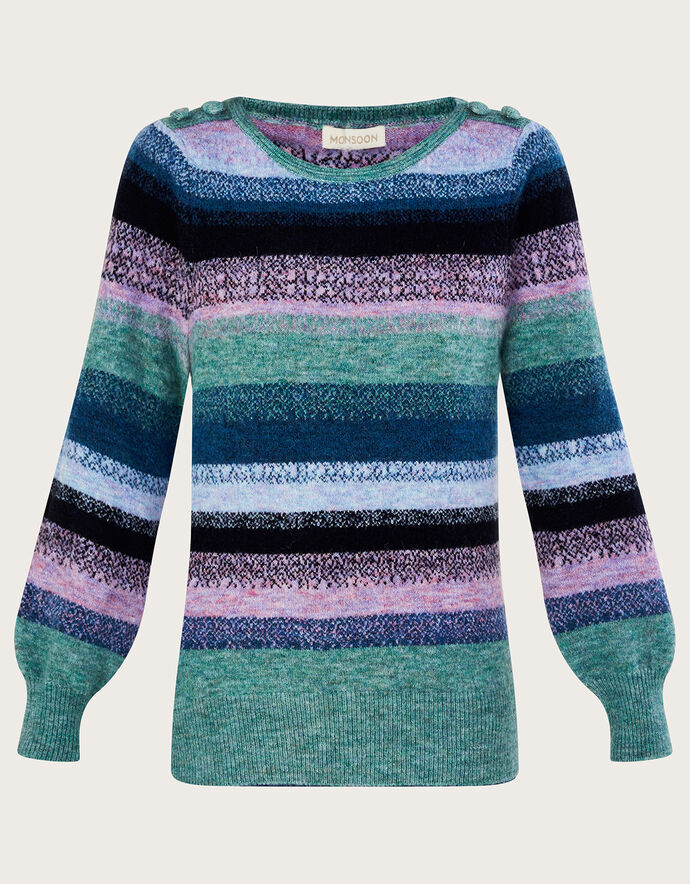 Ombre Stripe Jumper with Recycled Polyester Green | Knitwear | Monsoon UK.