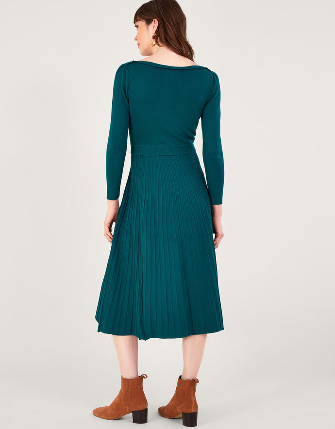 Pleat Trim Slash Neck Midi Dress with Lenzing™ Ecovero™