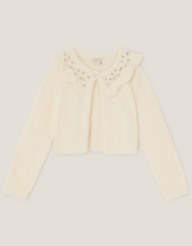 Embellished Collar Fuzzy Cardigan Ivory | Girls' Cardigans | Monsoon UK.