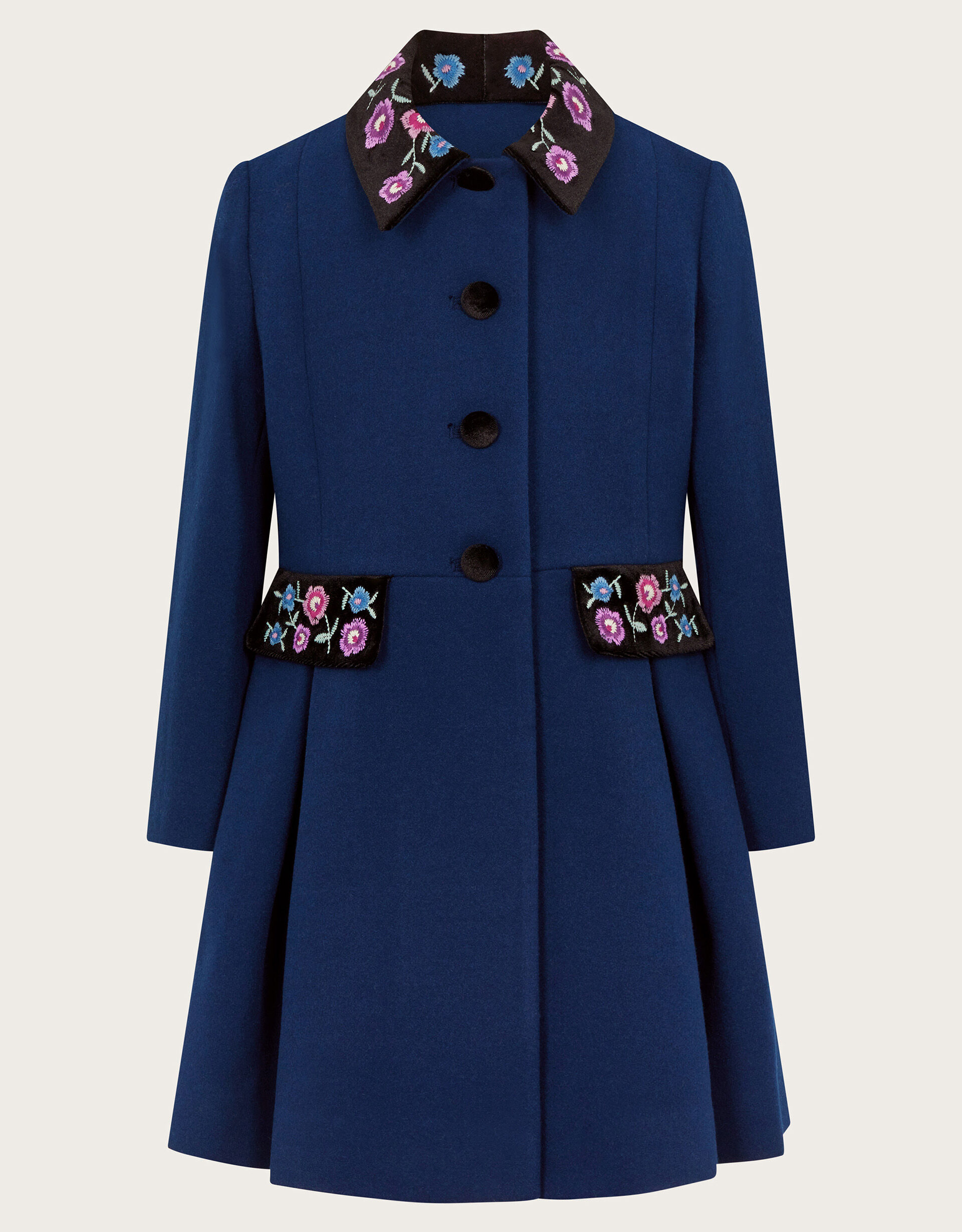 Floral Embroidered Dress Coat Blue | Girls' Coats & Jackets | Monsoon UK.
