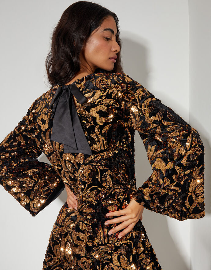 Anna Flute Sleeve Sequin Velvet Mini Dress Black | Evening Dresses ...