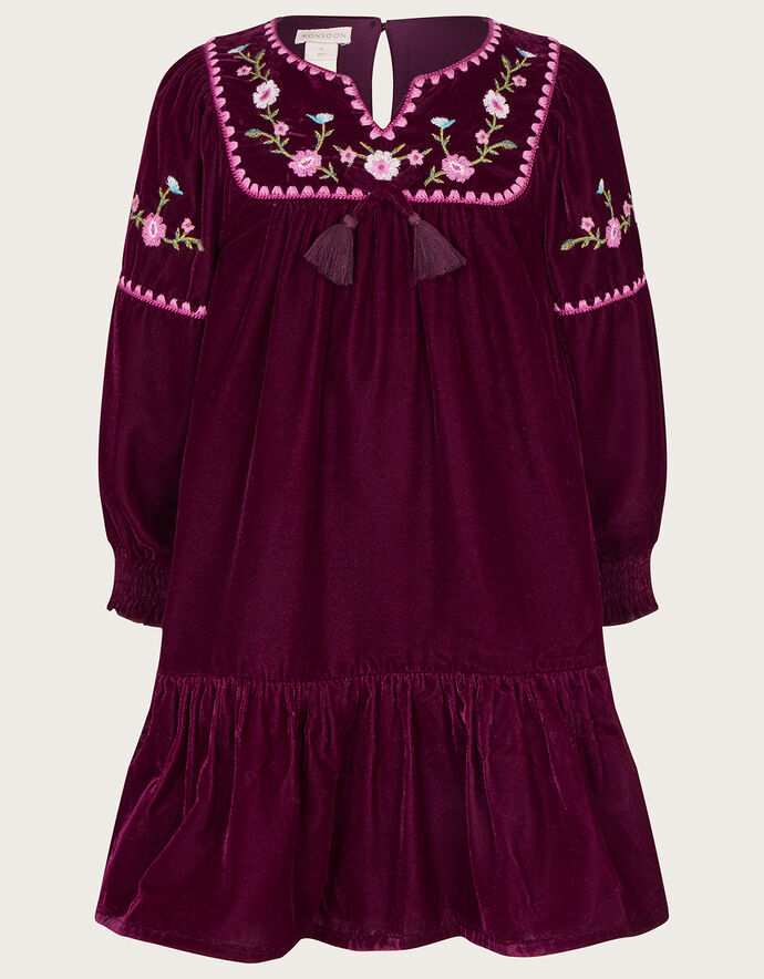 Embroidered Smock Dress Red