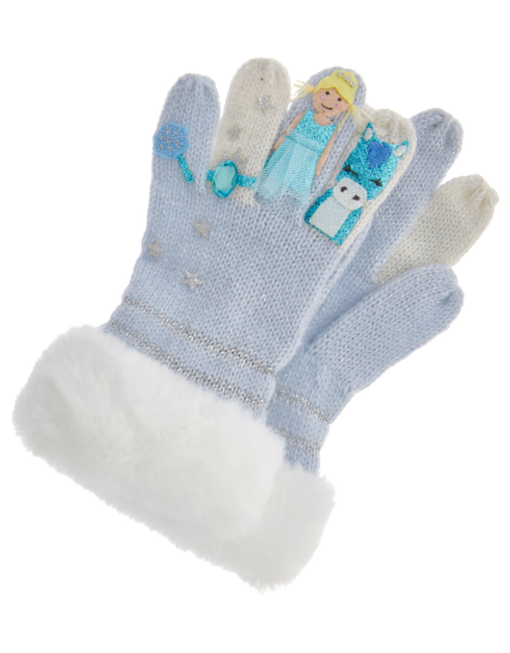 Frosted Princess Knit Gloves Blue