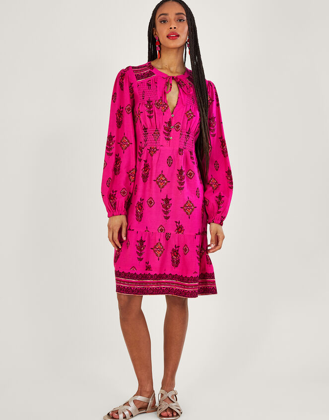 Keyhole Neckline Print Short Dress Pink | Day Dresses | Monsoon UK.