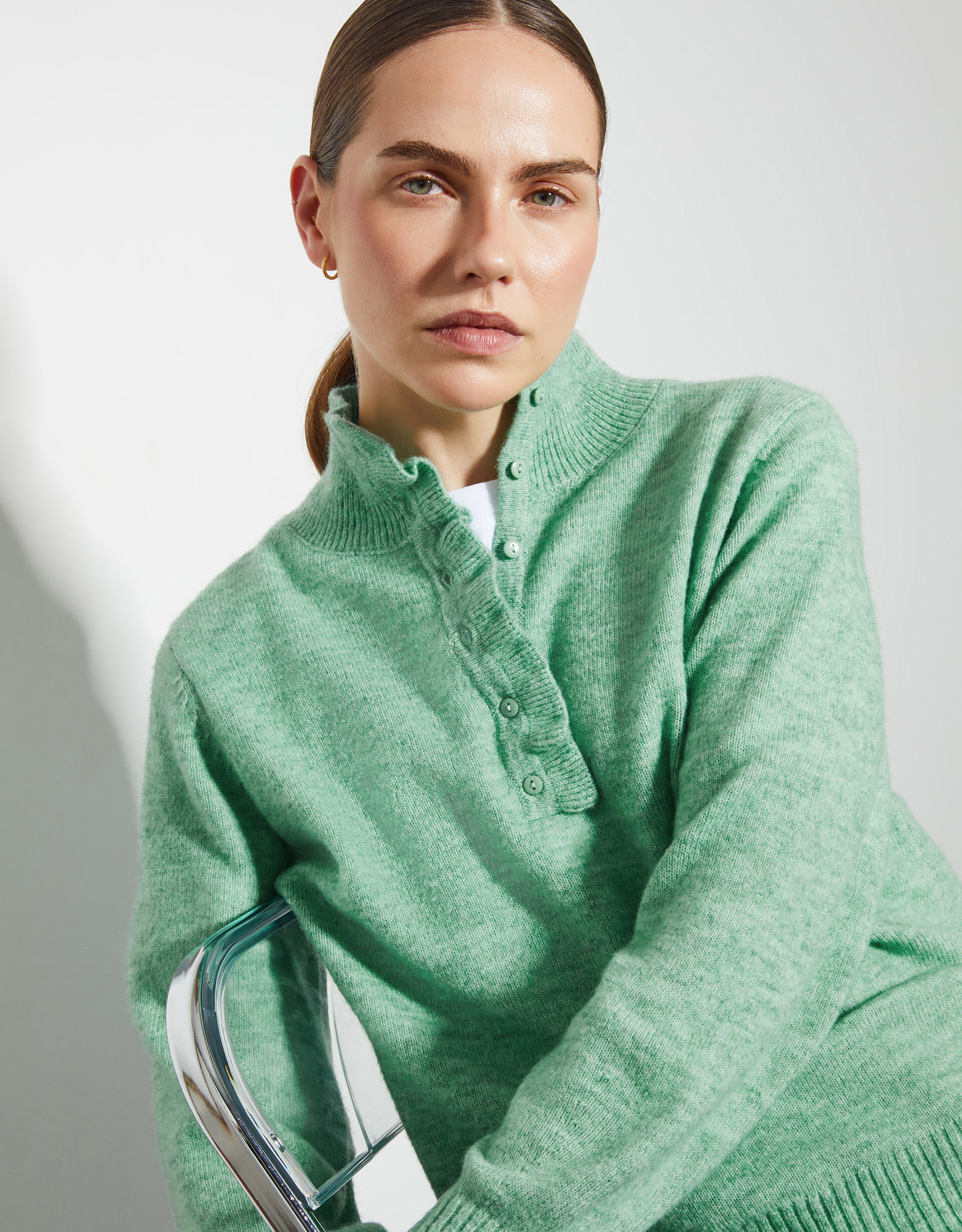 Connie Half Button Jumper Green