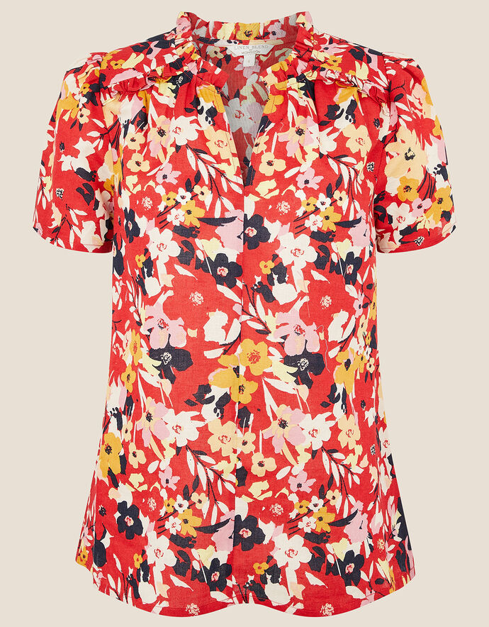 Floral Blouse in Linen Blend Red | Tops & T-shirts | Monsoon UK.
