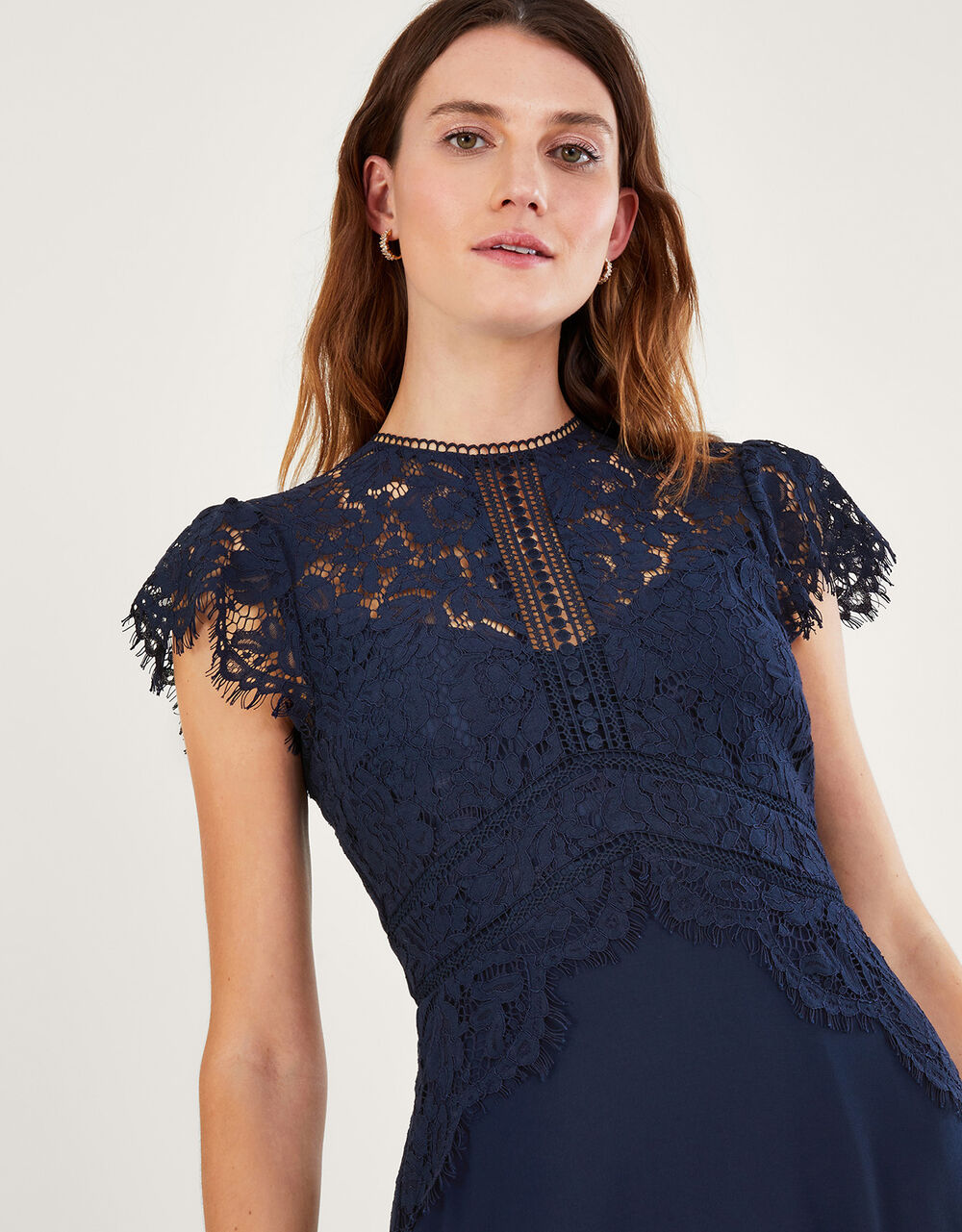 Louise Lace Shorter Length Dress Blue | Evening Dresses | Monsoon UK.