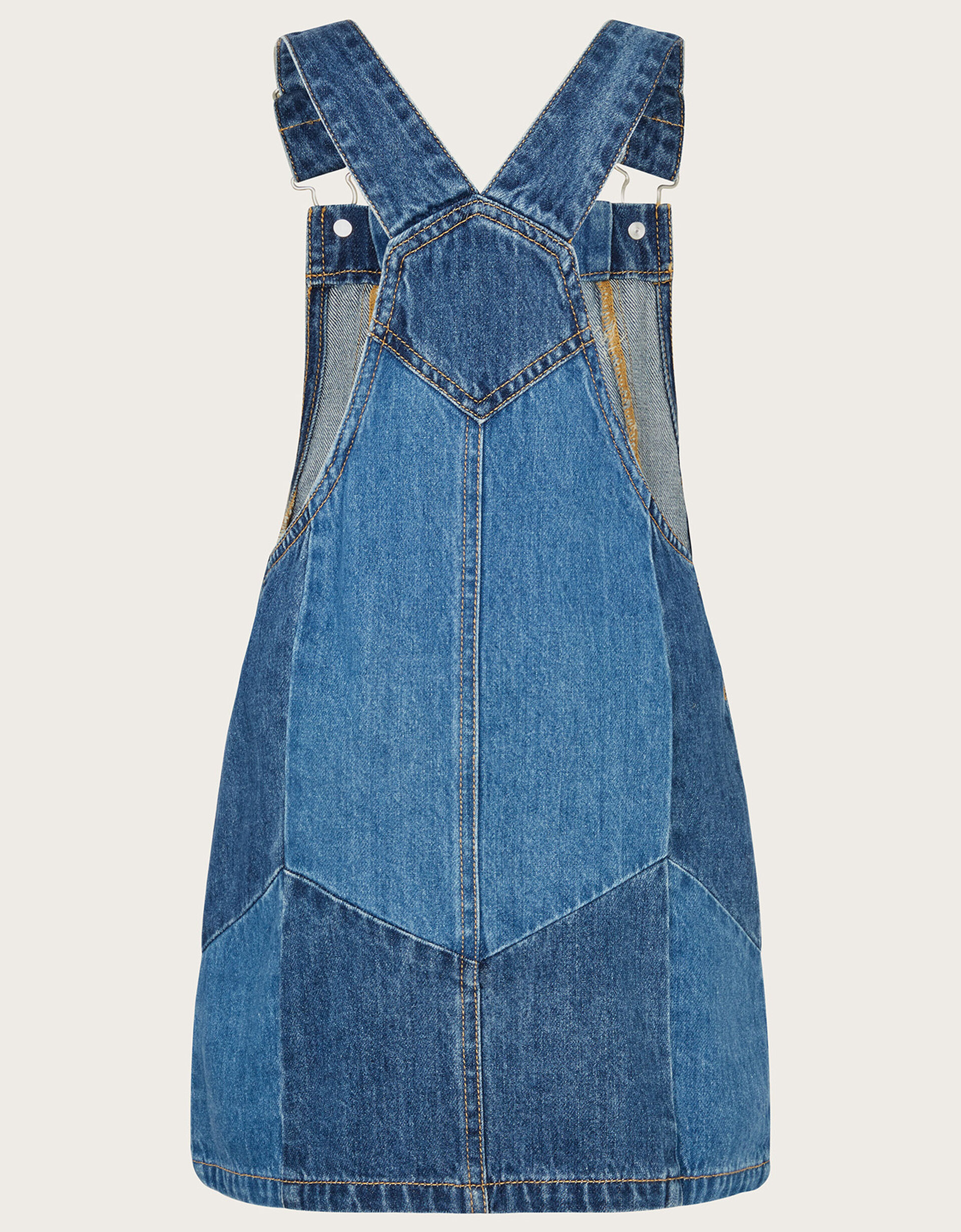 Gemstone Embellished Denim Pinny Dress Blue