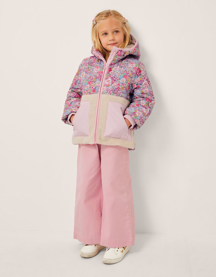 Floral Faux Shearling Hooded Jacket Pink | Girls' Coats & Jackets ...