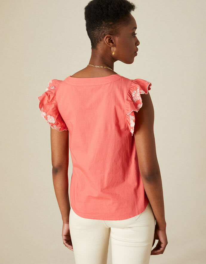 Coralie Frill Sleeve Button Through Tank Top Orange