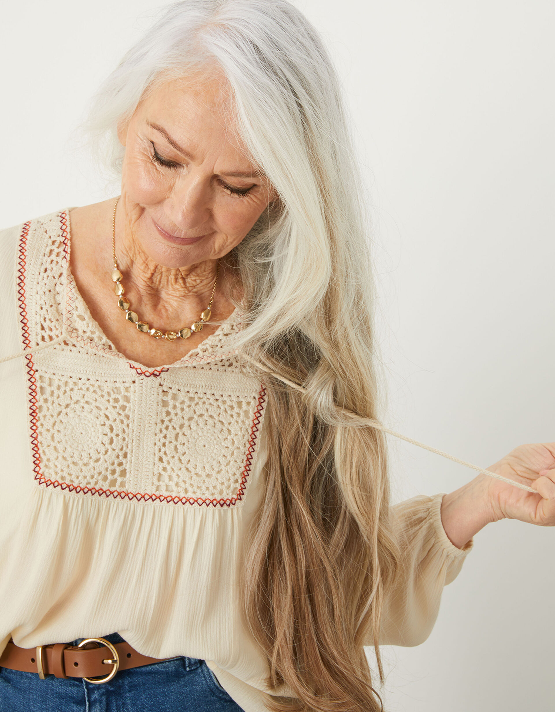 Crochet Bib Blouse Ivory