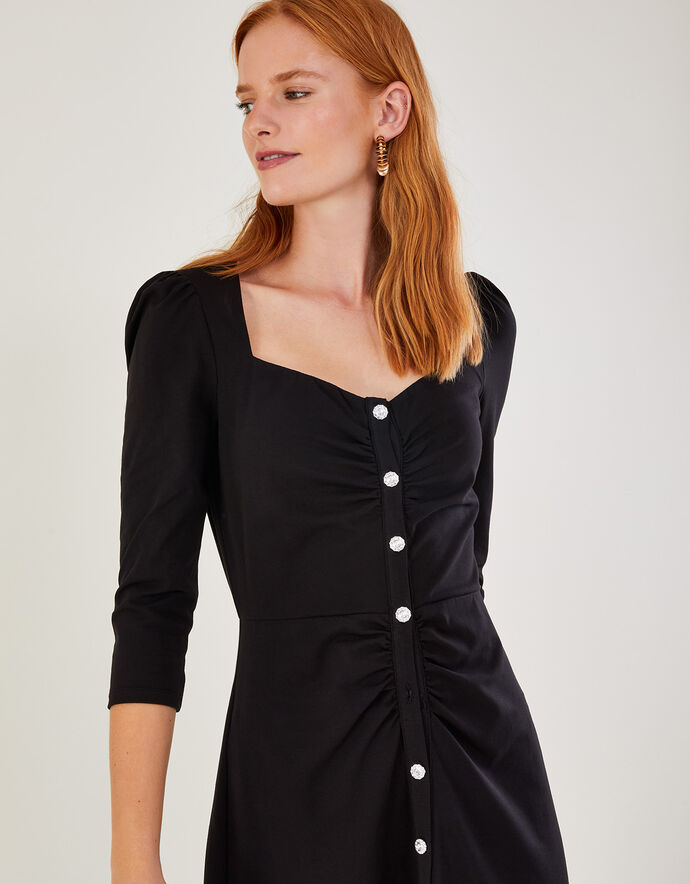 Diamante Sweetheart Neckline Jersey Dress Black