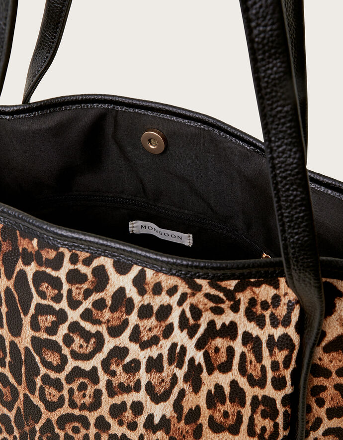 Mava Leopard Print Faux Leather Tote Bag