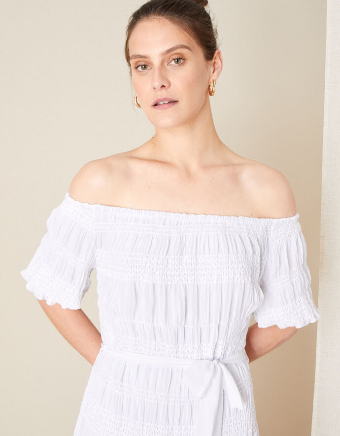 Plain Off-Shoulder Dress White