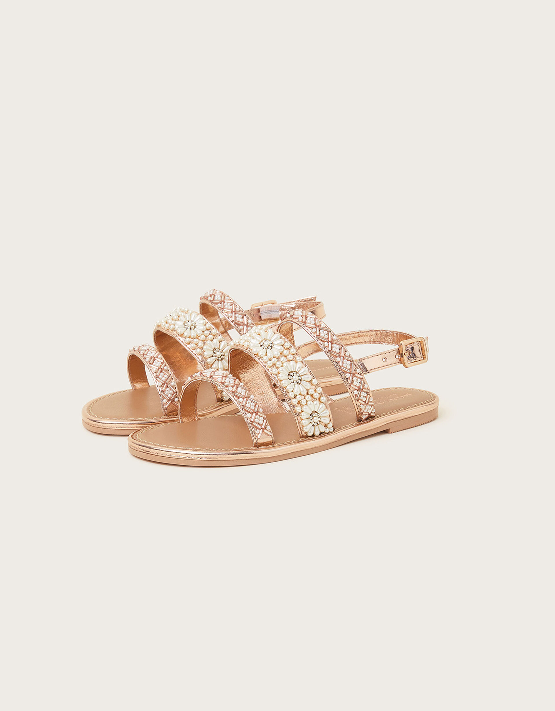 Pearl Flower Embellished Sandals Gold | Girls' Sandals | Monsoon UK.